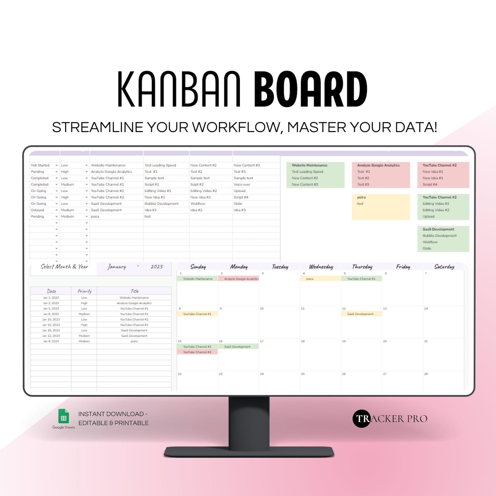 Task Priority Tracker, Kanban Board Google Sheets, to Do List Template ...