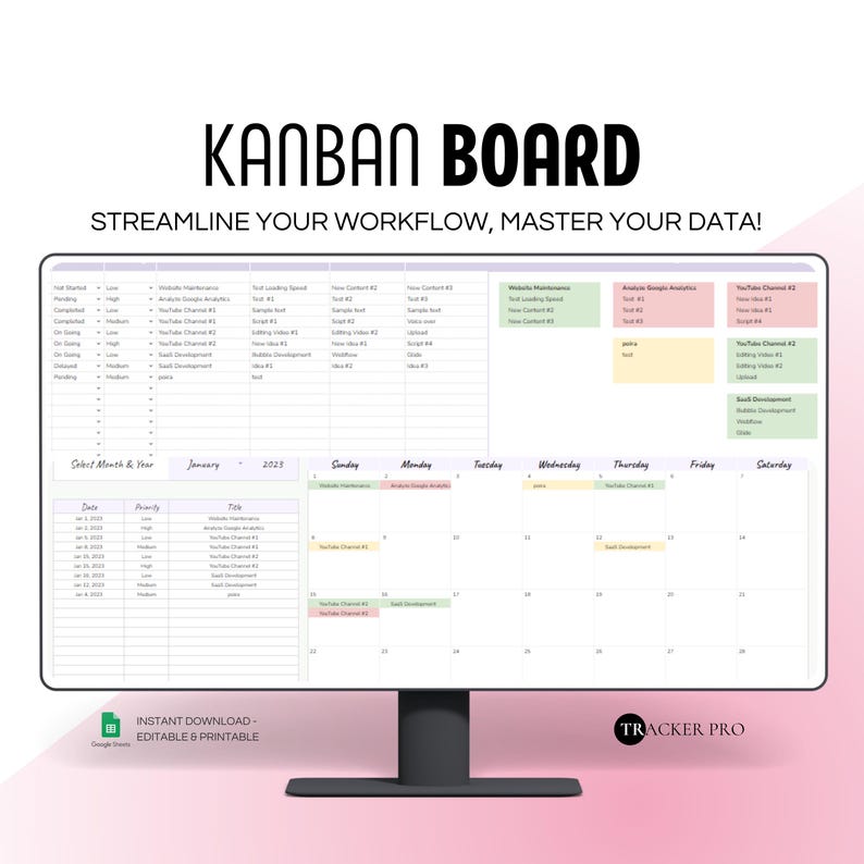 Task Priority Tracker, Kanban Board Google Sheets, to Do List Template ...
