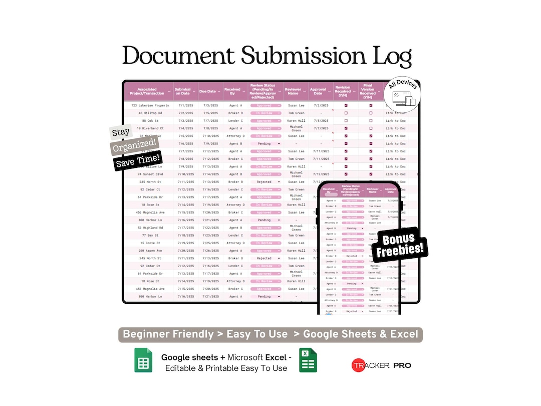 Document Submission Tracker Google Sheets Template (business, Real ...