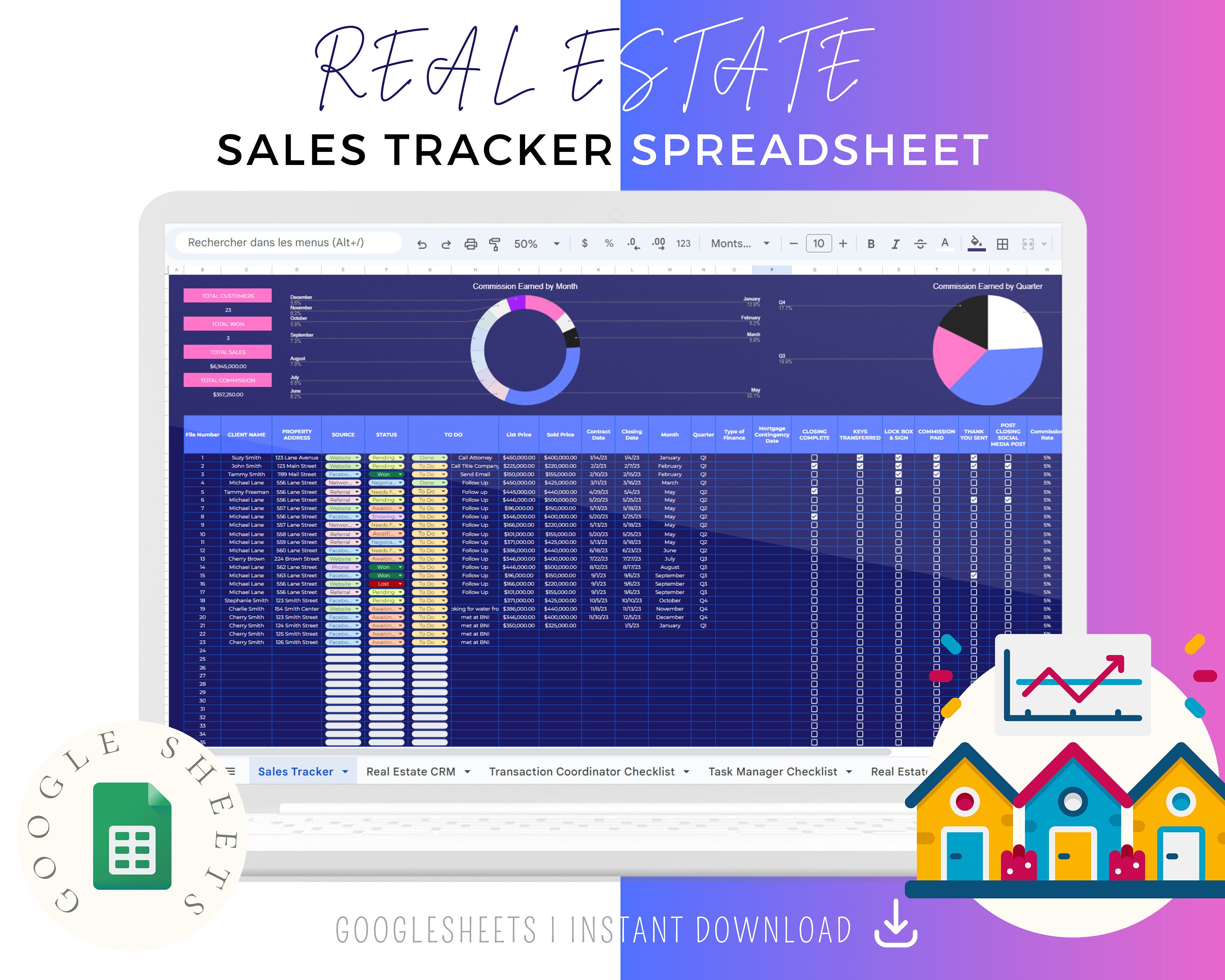 Real Estate Commission Tracker, Real Estate Excel Spreadsheets, Real ...