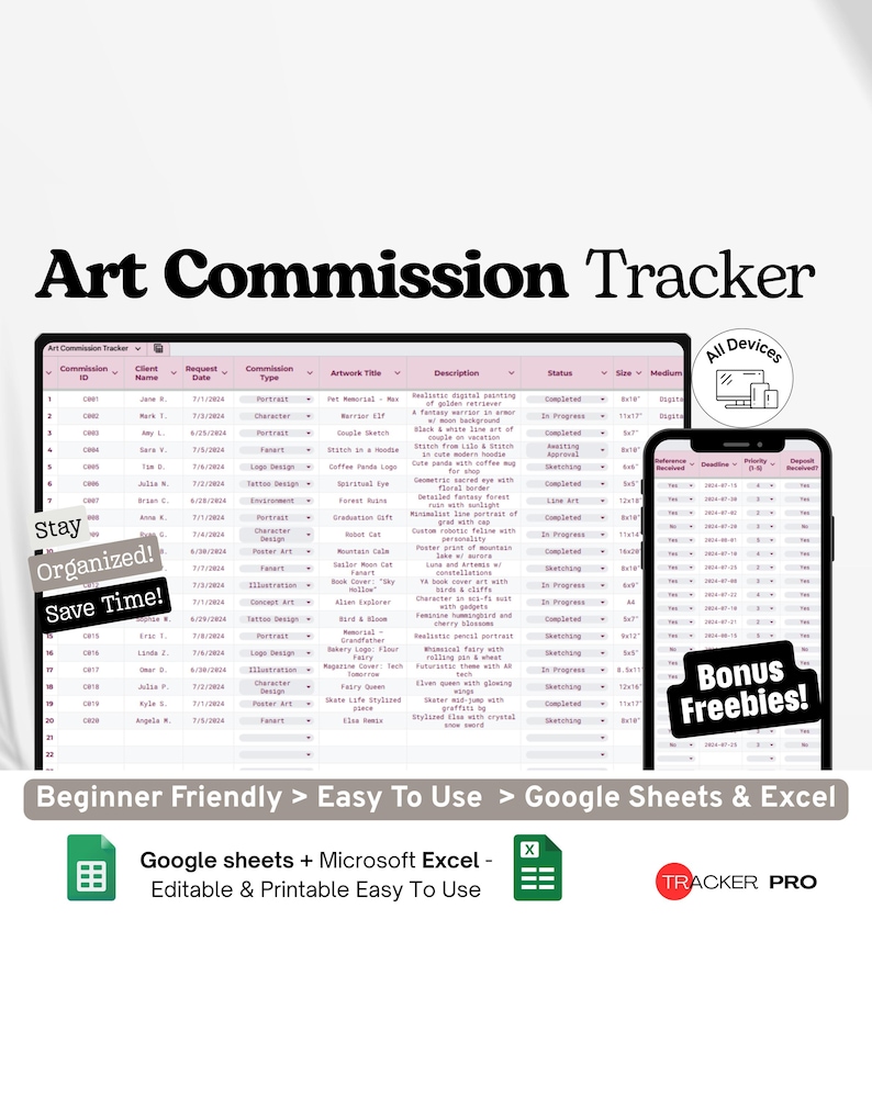 Art Commission Tracker Google Sheets, Client Request Log, Art Job ...