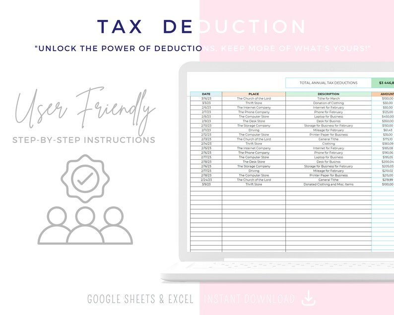Tax Deduction Tracker Excel Spreadsheet, Editable Tax Deductions List ...