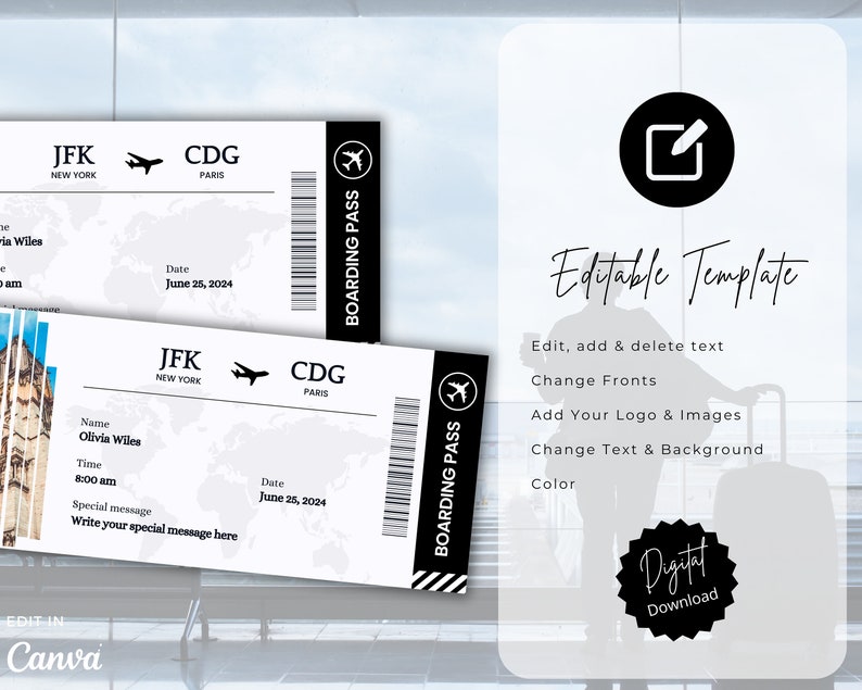 Editable Boarding Pass Template, Canva Boarding Pass, Customizable ...