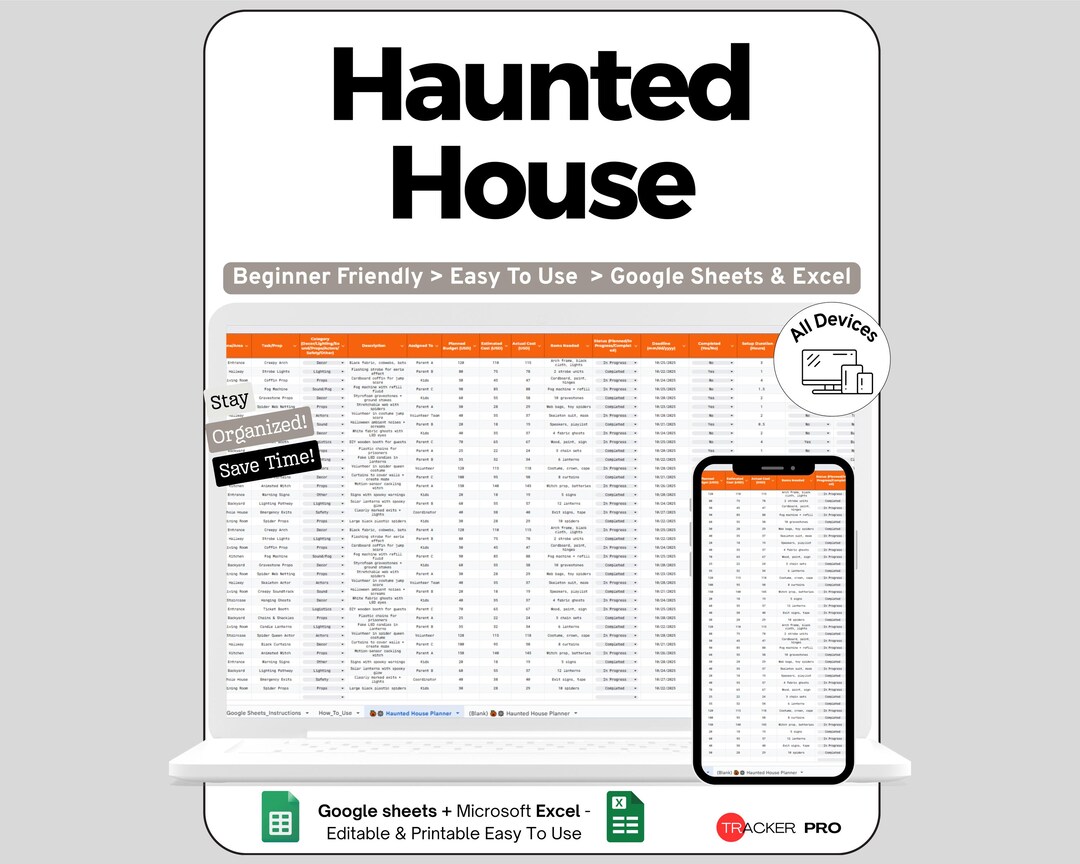 Haunted House Planner Google Sheets, Track DIY Setup, Decorations ...