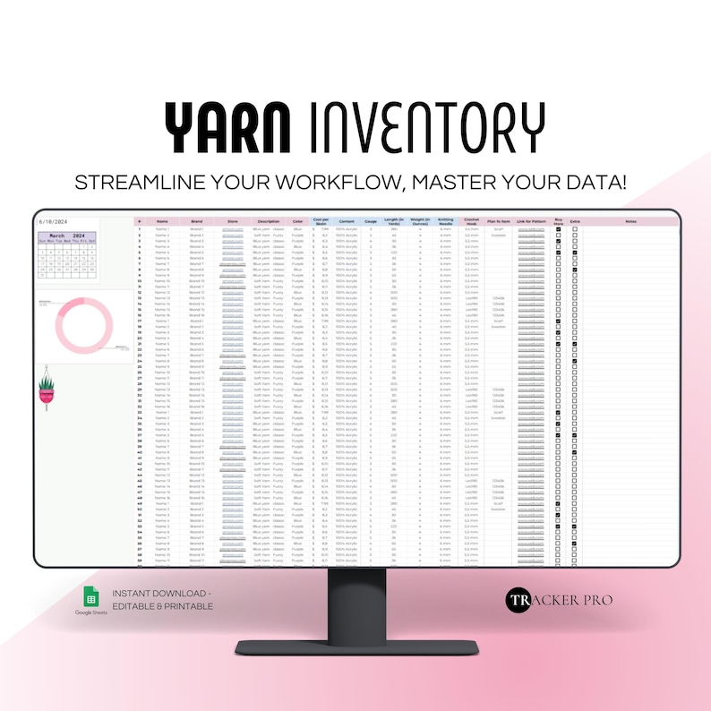 Yarn Inventory Tracker Excel Spreadsheet, Yarn Organizer Worksheet ...