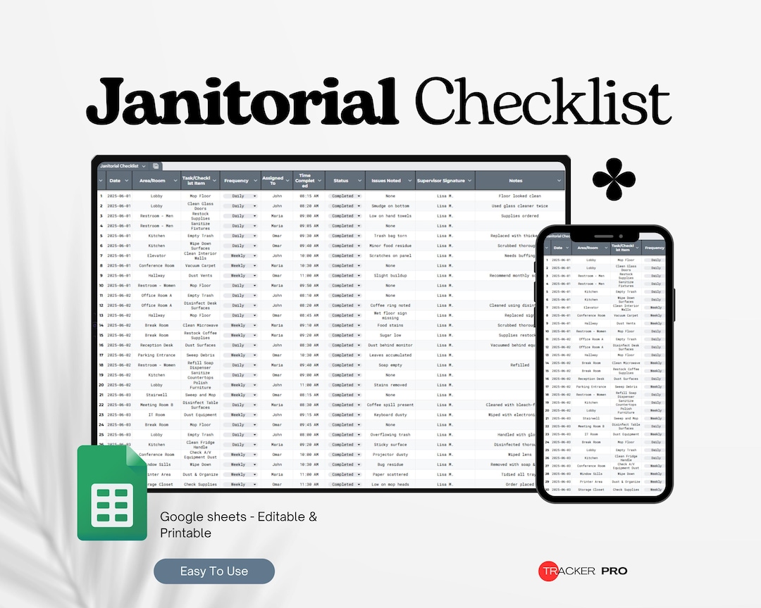 Janitorial Checklist Excel Spreadsheet, Commercial Cleaning Google ...