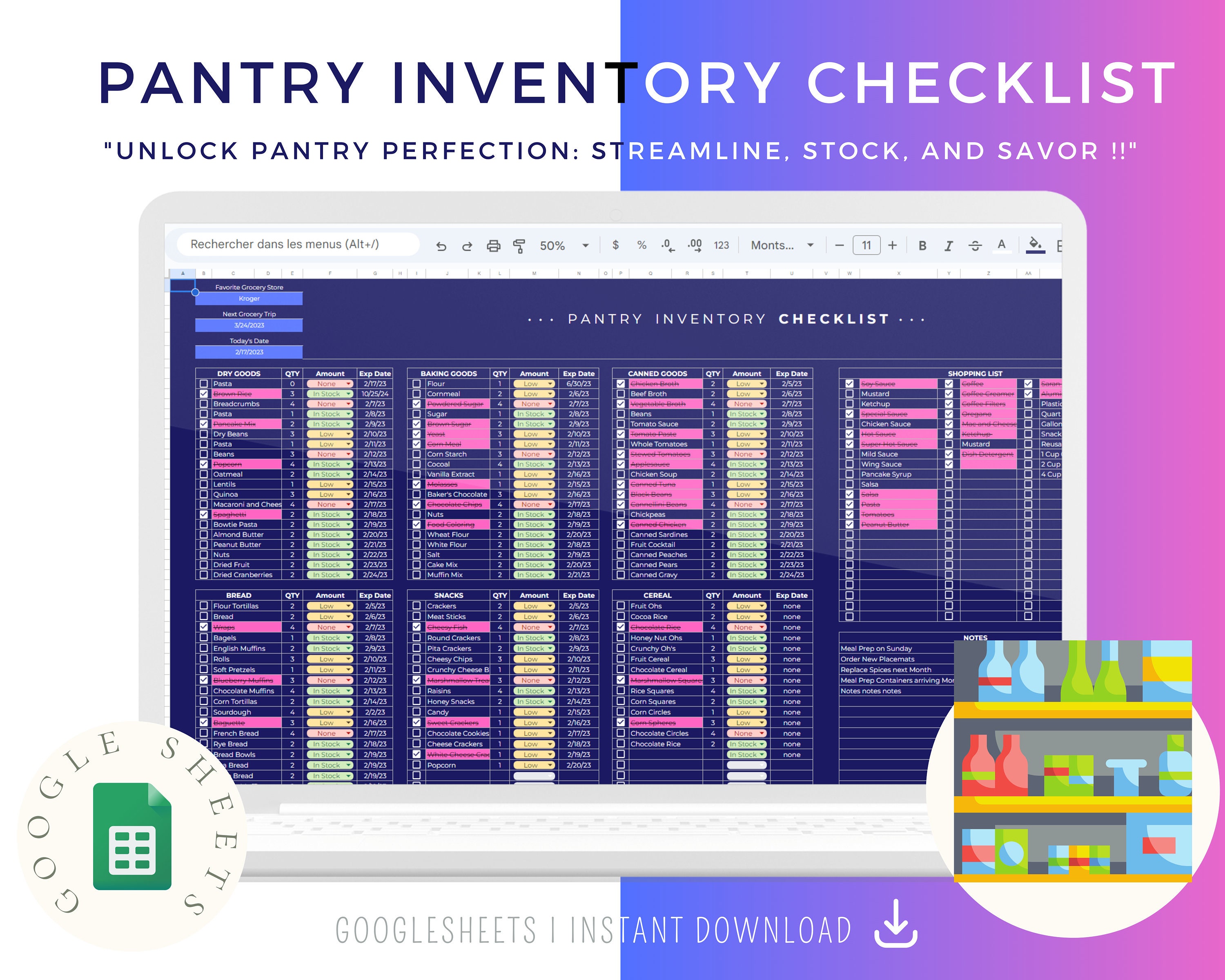 Food Tracker Excel Sheet Google, Pantry Inventory Template, Pantry ...
