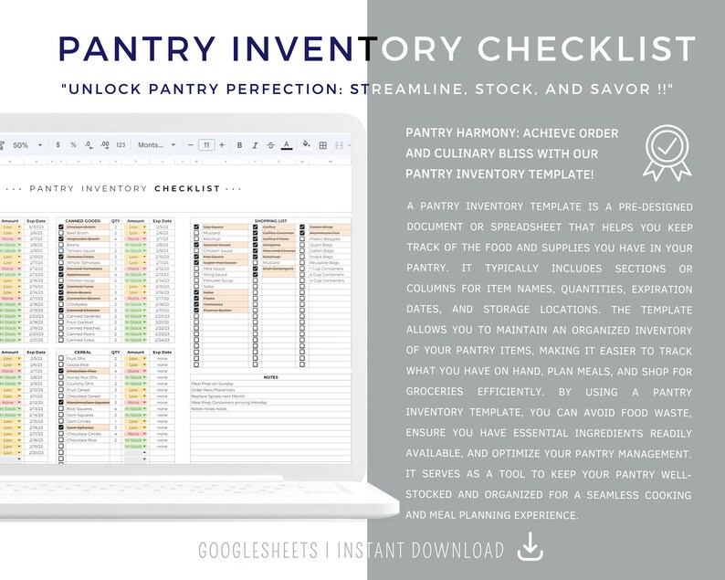 Pantry Inventory Template, Pantry List, Pantry Planner, Food Inventory ...