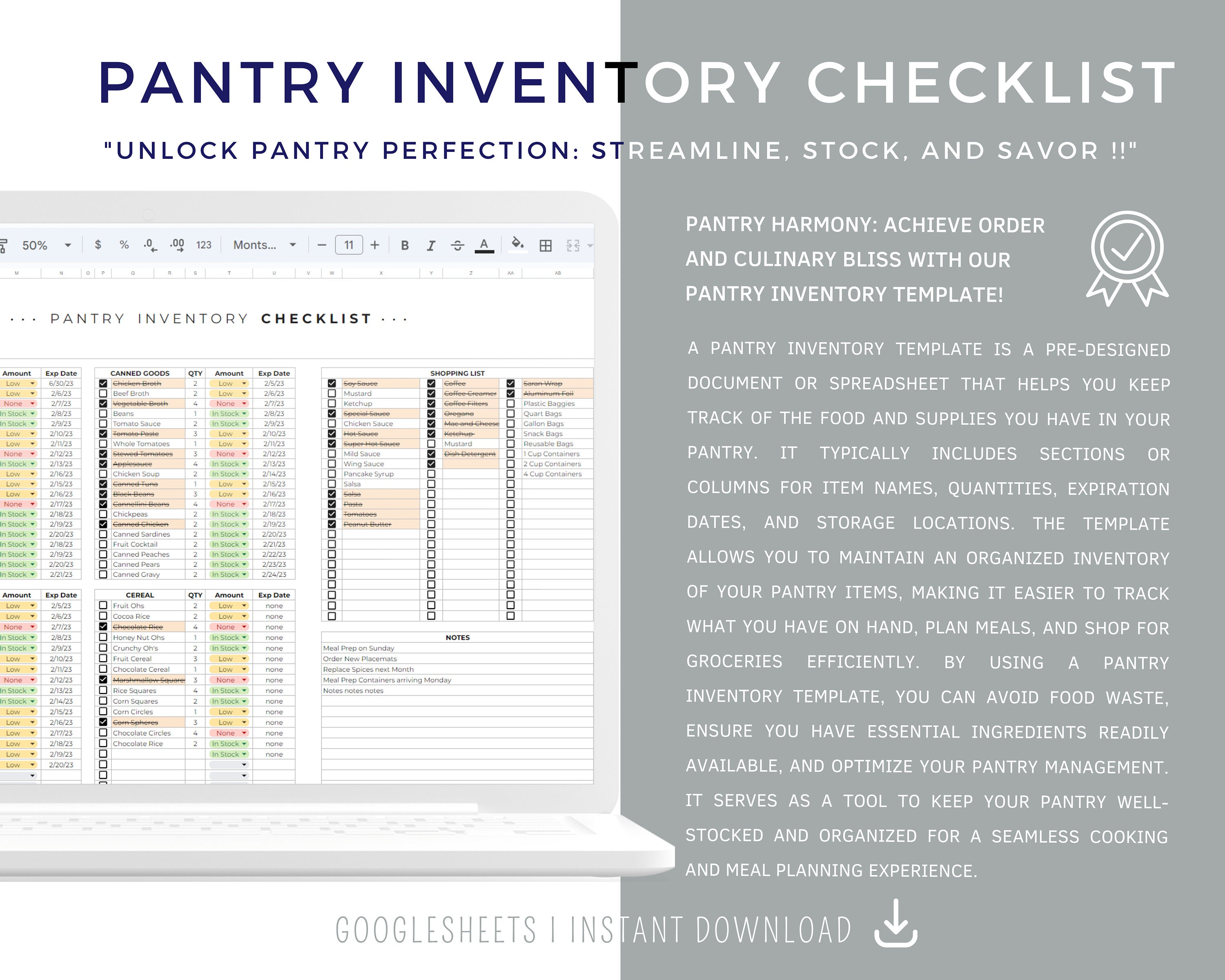Pantry Inventory Template, Pantry List, Pantry Planner, Food Inventory ...