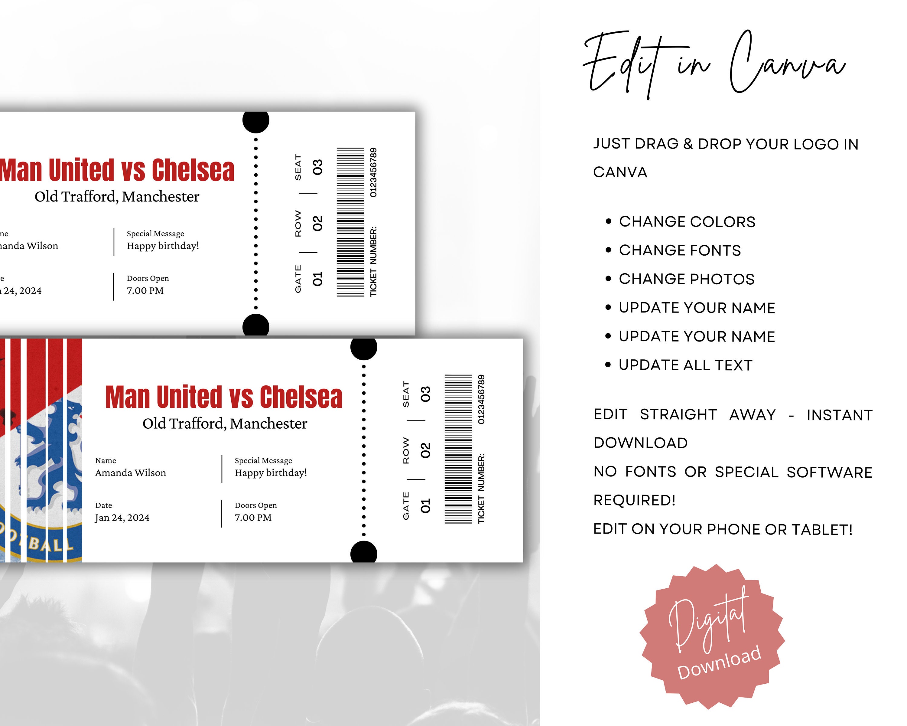 Editable Sports Ticket Template, DIY Sporting Ticket, Custom Sports ...