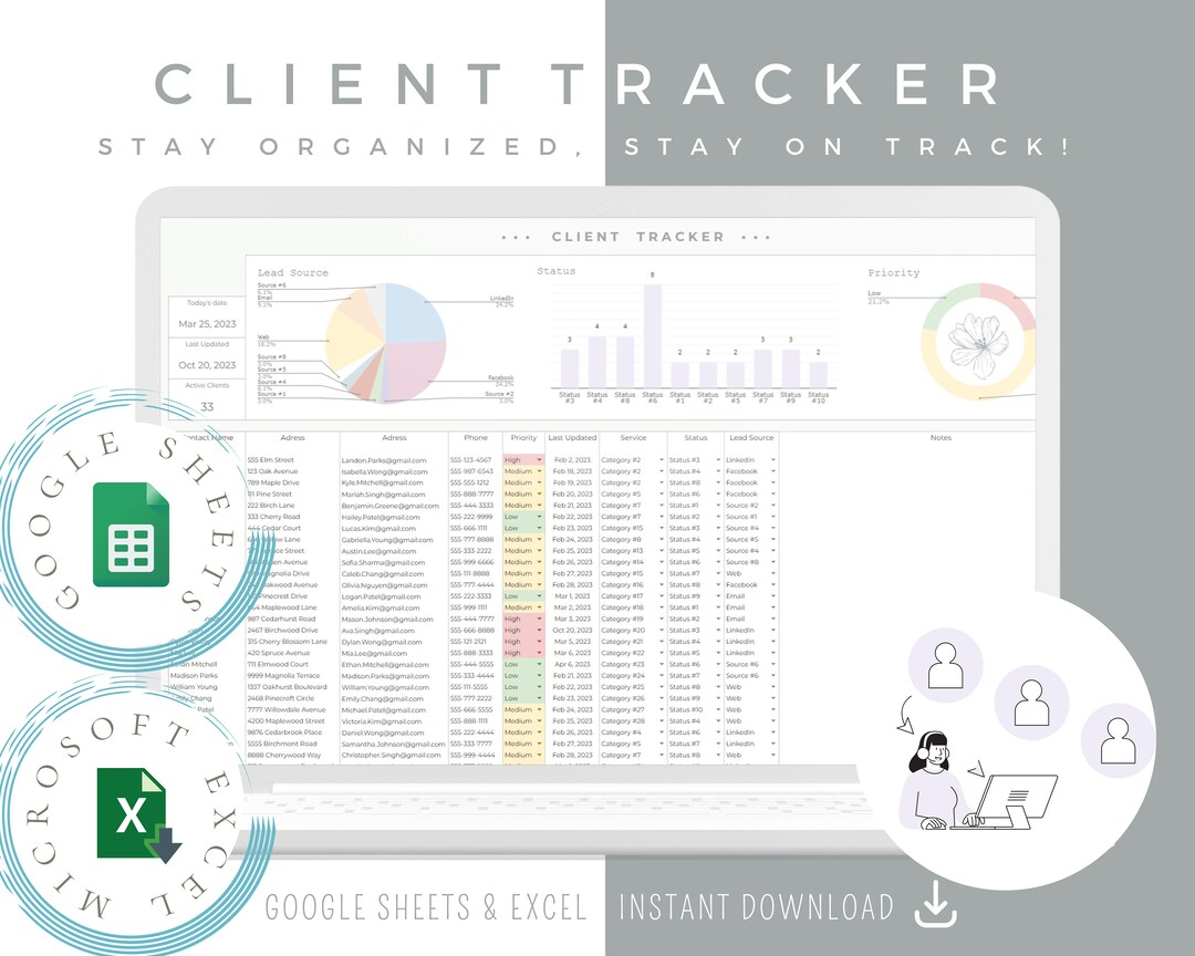 Client & Task Tracker Business Planner Spreadsheet | Communication Log ...