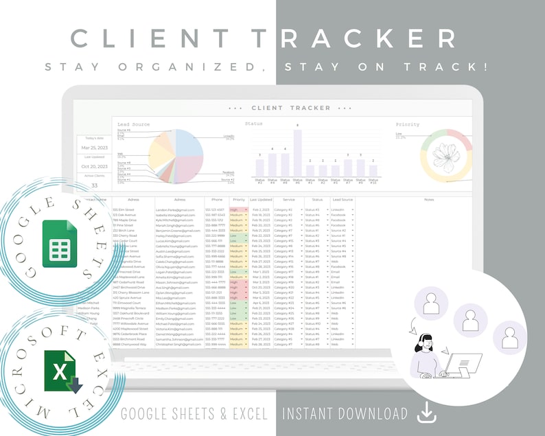 Client and Task Tracker Business Planner Spreadsheet | Communication ...
