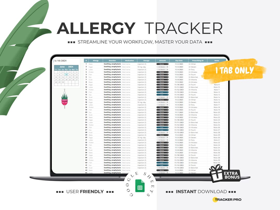 Allergy Tracker Template Excel Spreadsheet, Allergy List Google Sheets ...