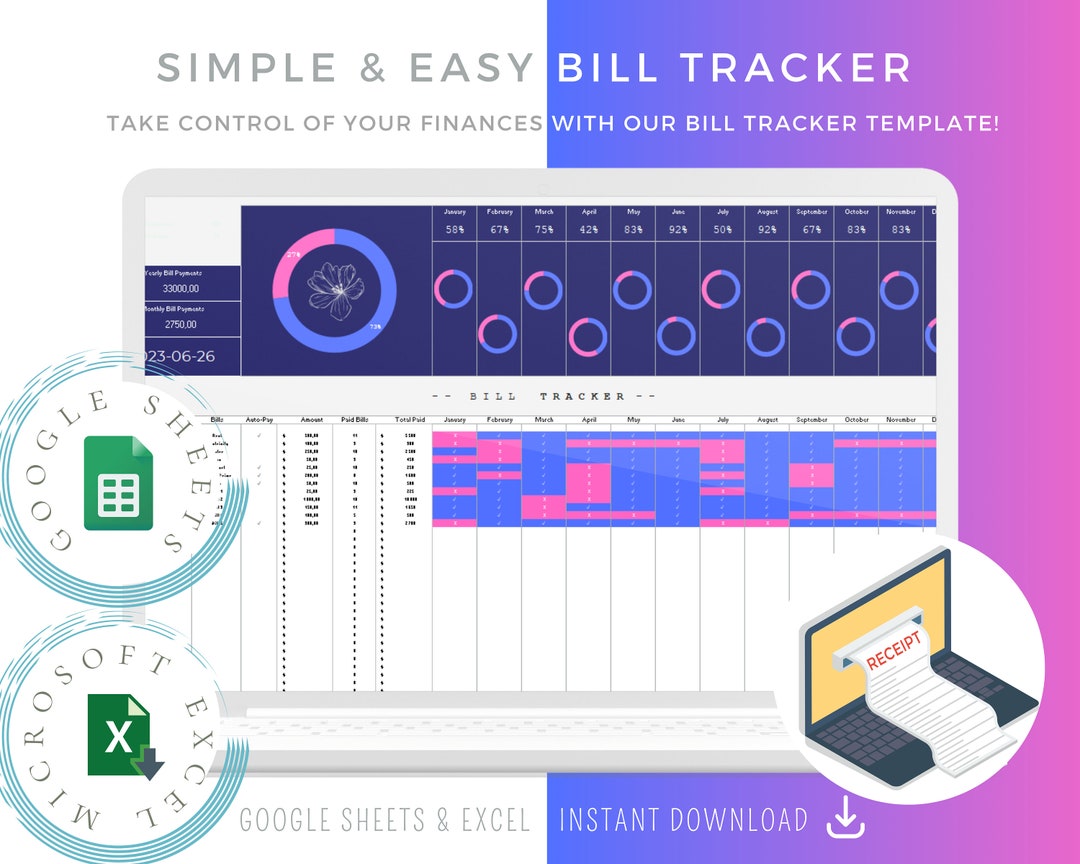 Bill Tracker Spreadsheet Google Sheets and Excel Template, Bill ...