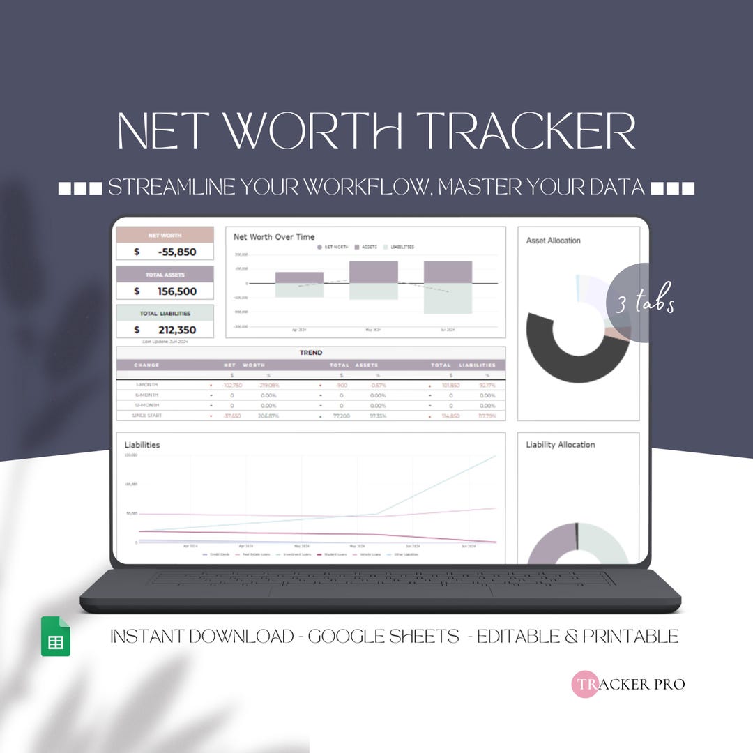 Net Worth Tracker Spreadsheet Template for Google Sheets, Net Worth ...
