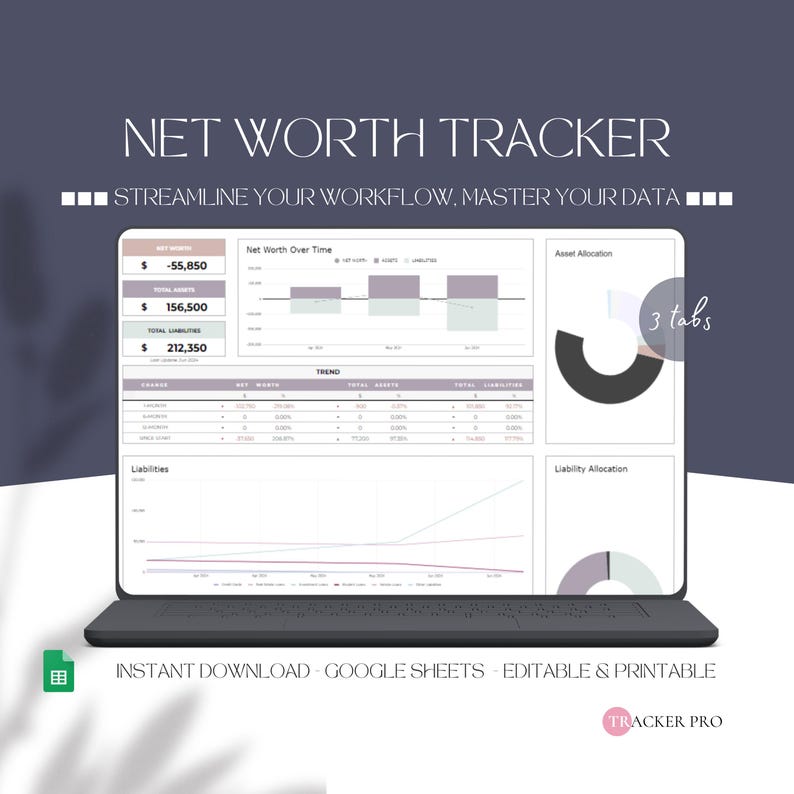 Net Worth Tracker Spreadsheet Template for Google Sheets, Net Worth ...