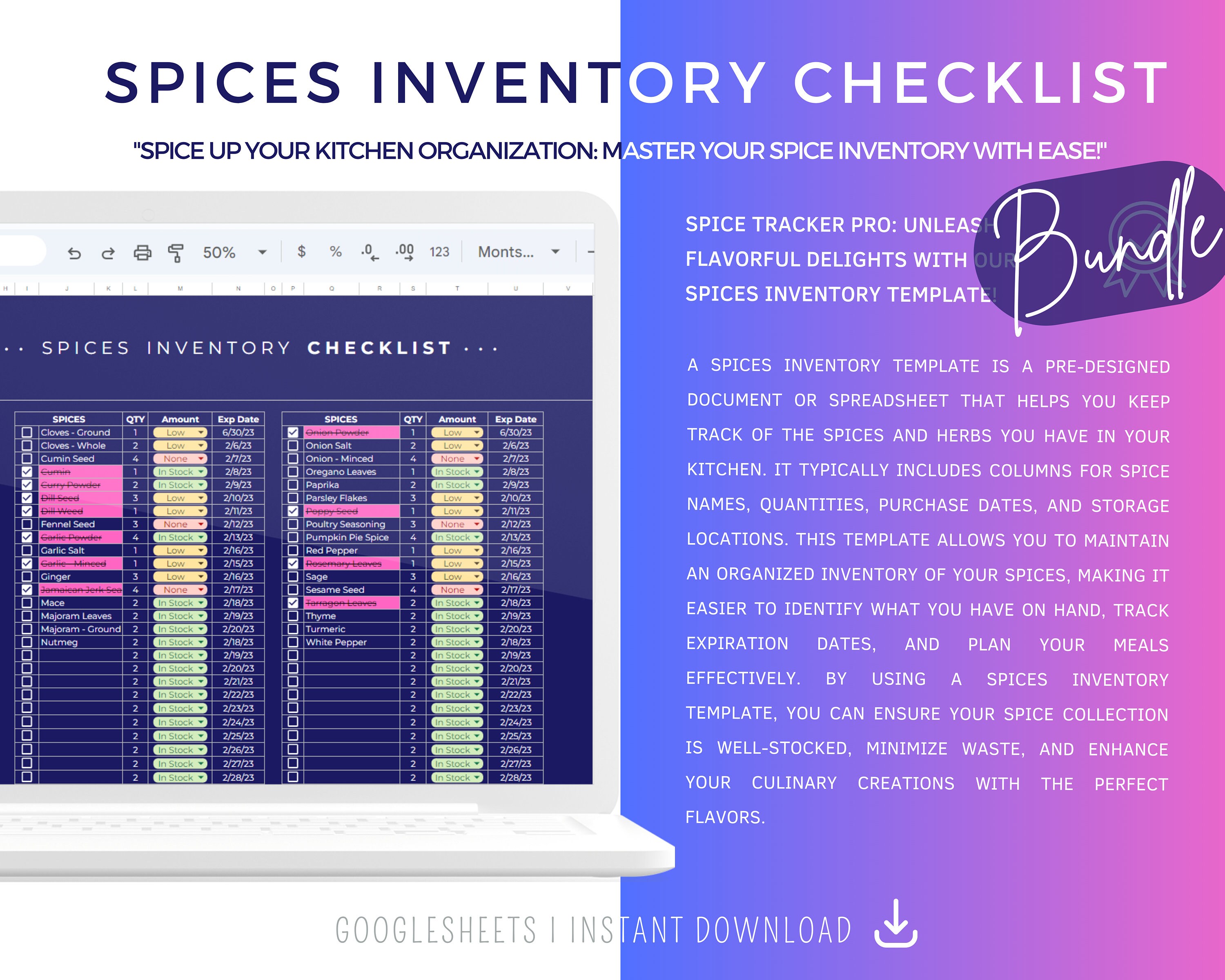 Pantry Inventory Tracker Spreadsheet Google Sheets Excel Food Inventory ...