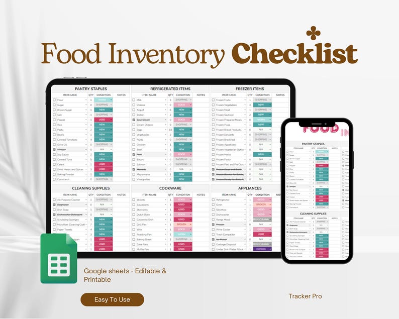 Food Inventory Template Bundle, Ultimate Food Tracker Spreadsheet List ...
