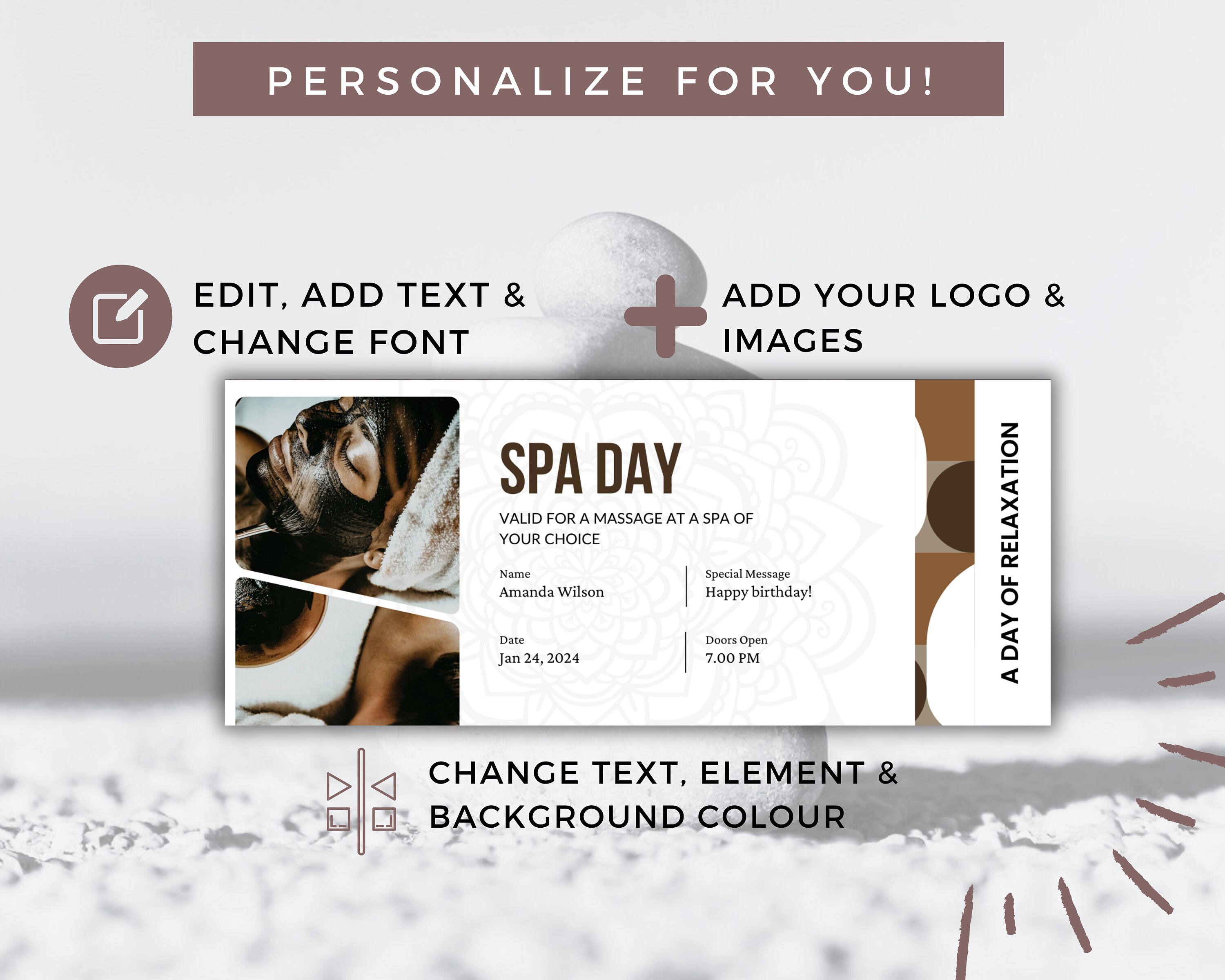 Editable Spa Day Voucher Personalized Massage Coupon Printable Gift ...