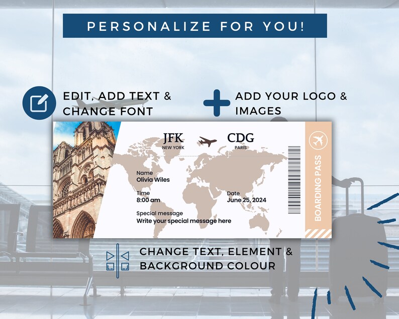 Editable Boarding Pass Template, Canva Boarding Pass, Customizable ...