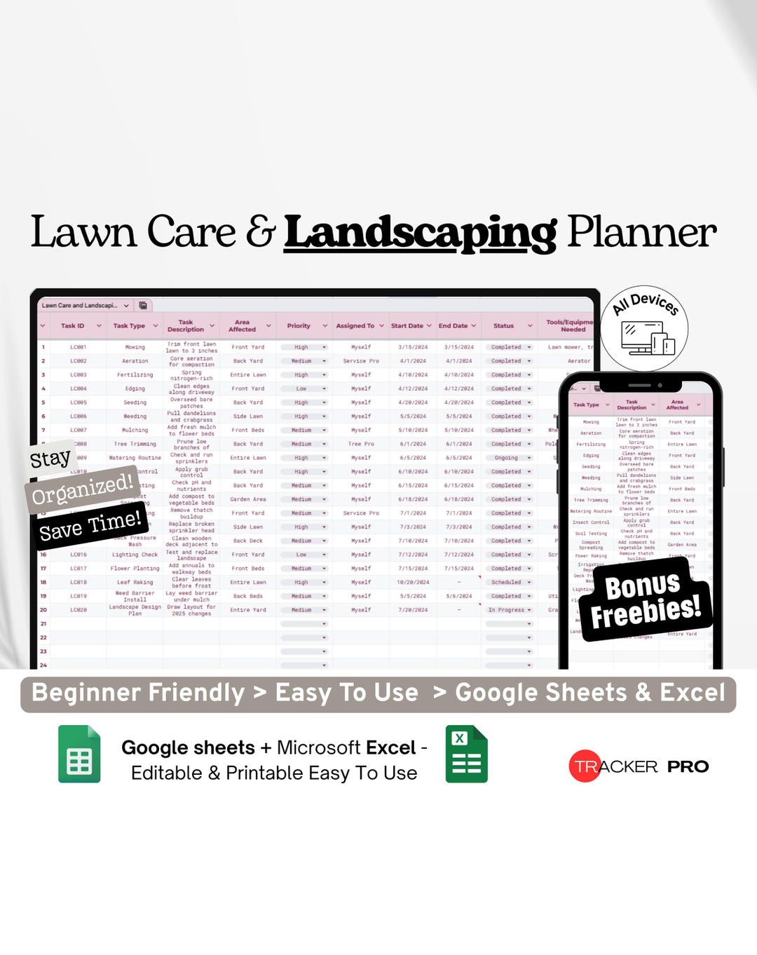 Lawn Care and Landscaping Planner Google Excel, Yard Maintenance ...