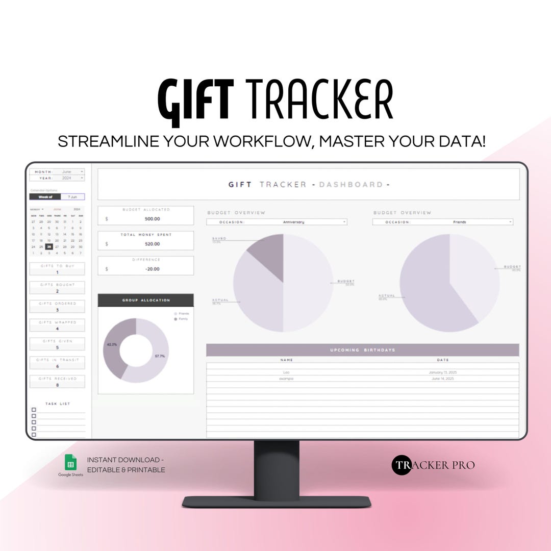Gift Planner and Detailed Recipients Info Spreadsheet Gift Tracking ...
