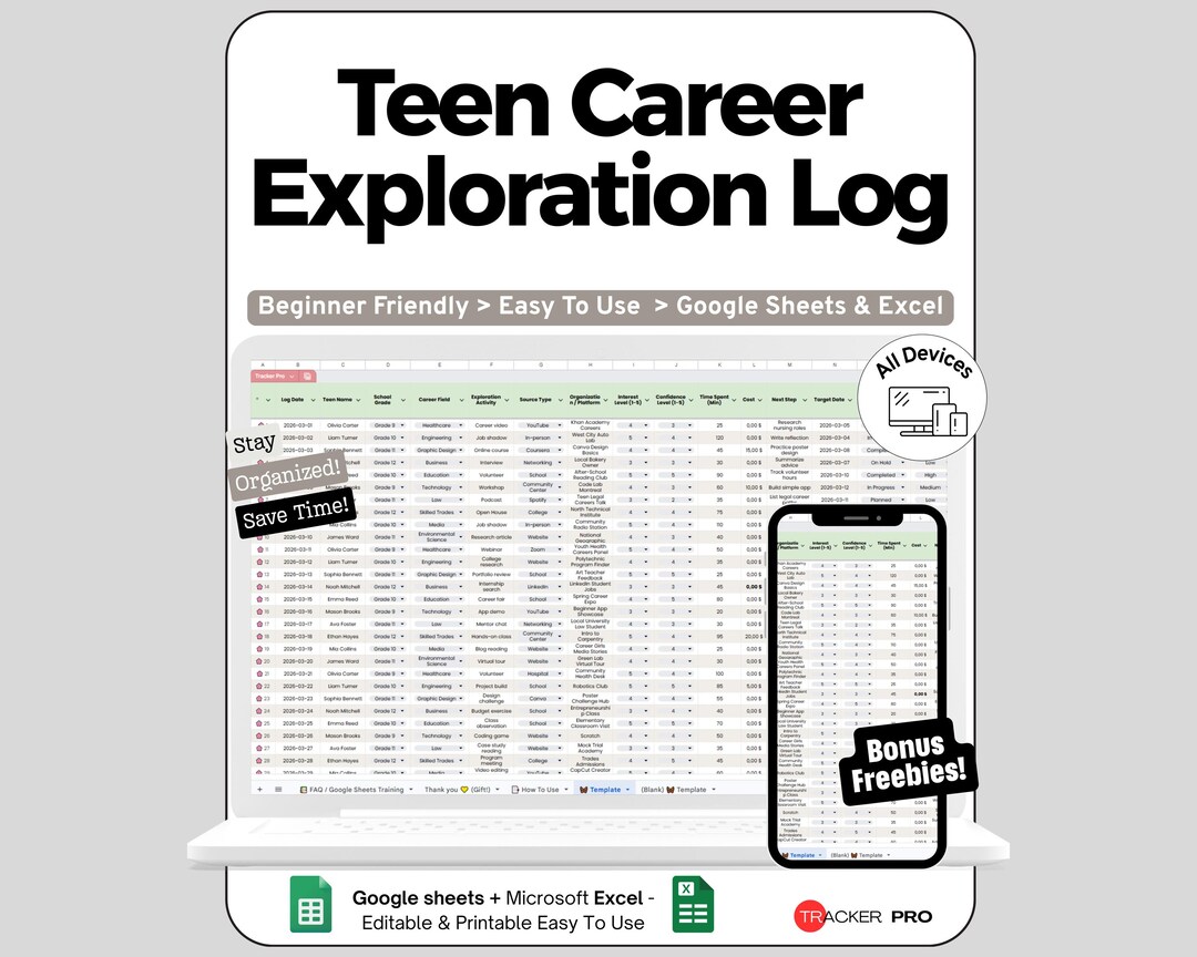 Career Exploration Spreadsheet for Google Sheets and Excel Interest ...