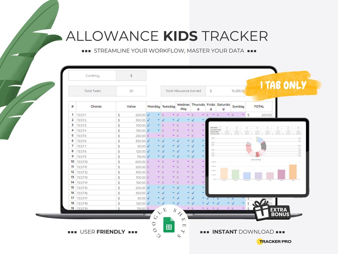 Allowance Tracker, Money Chore Chart for Kids Printables, Weekly ...