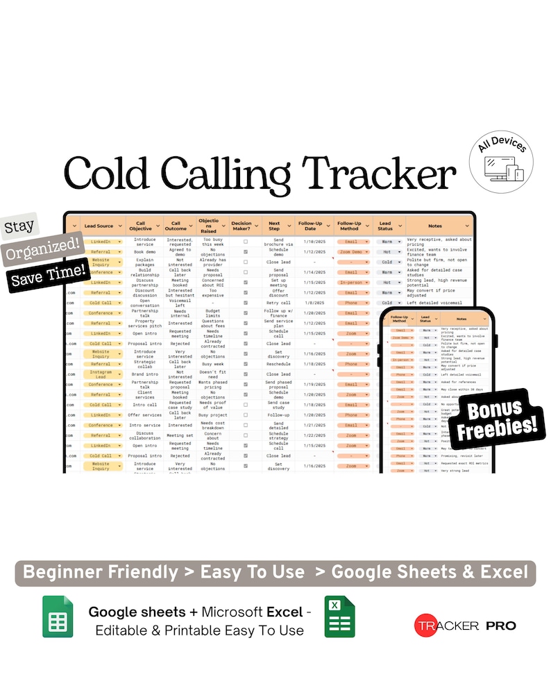 Cold Calling Tracker Google Sheets Template (sales Calls, Leads ...