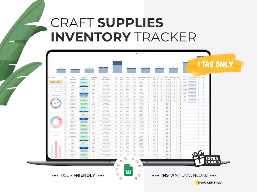 Craft Supplies Inventory Tracker Excel Spreadsheet Crafts Organization ...