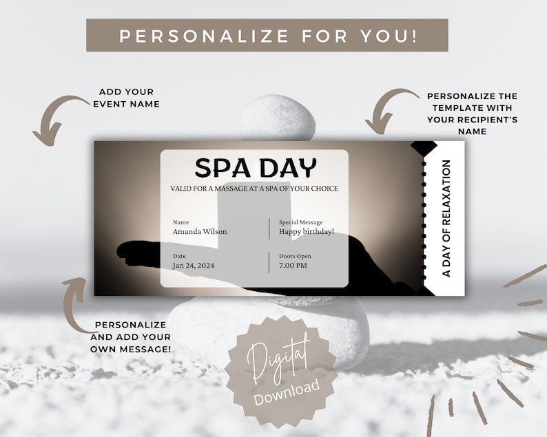 Editable Spa Day Voucher Personalized Massage Coupon Printable Gift ...