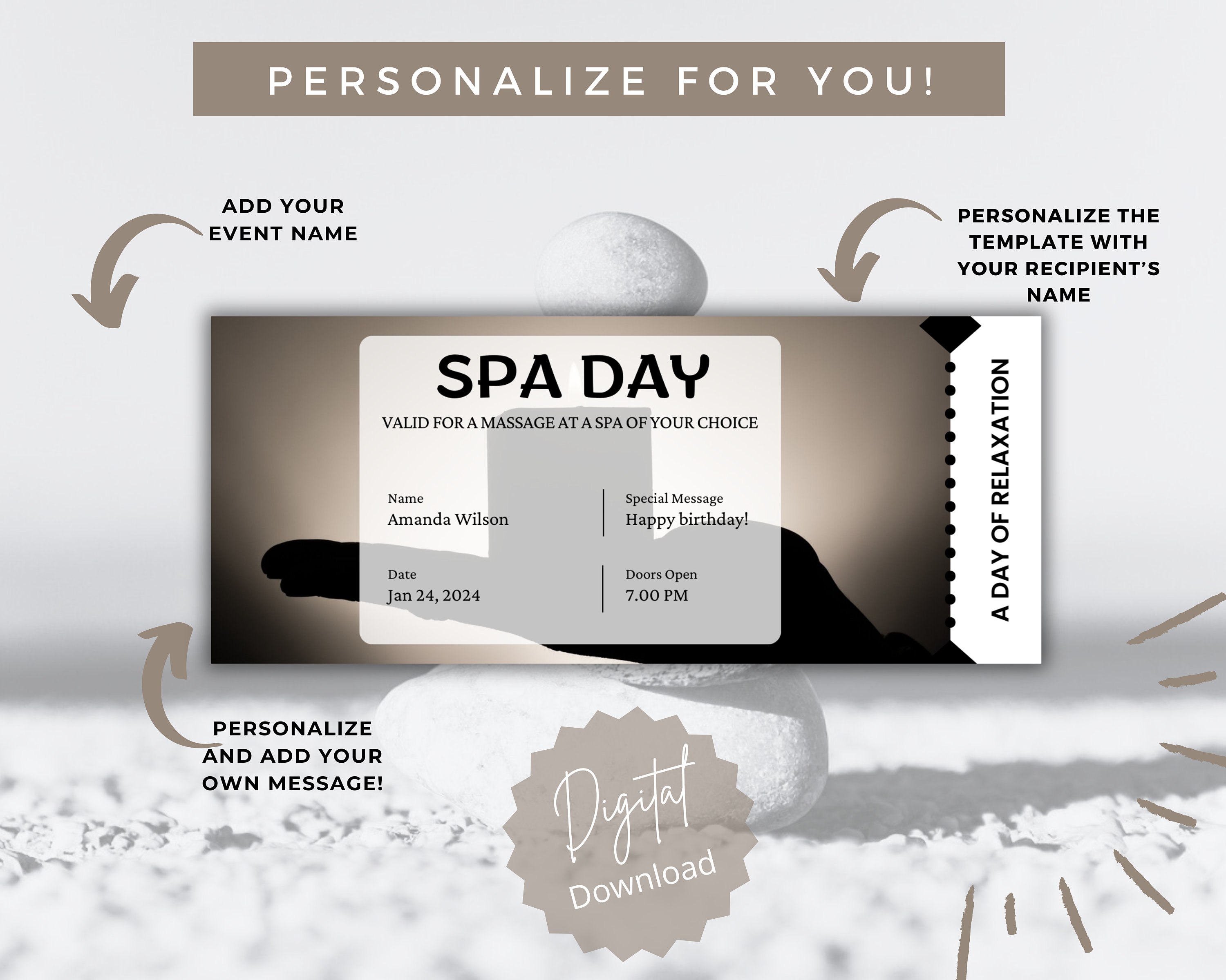 Editable Spa Day Voucher Personalized Massage Coupon Printable Gift ...