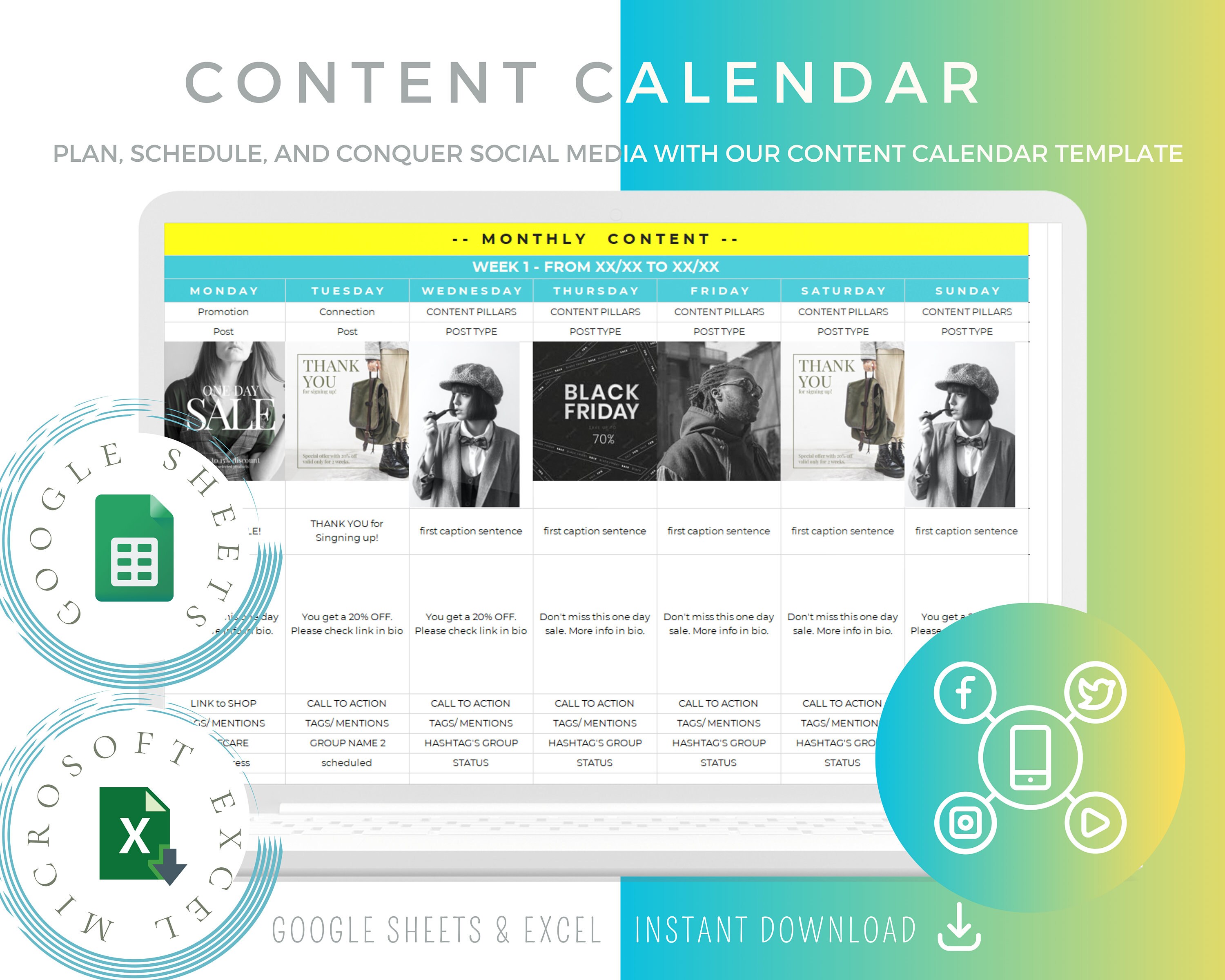 Social Media Content Calendar Google Sheets Template, Social Media ...