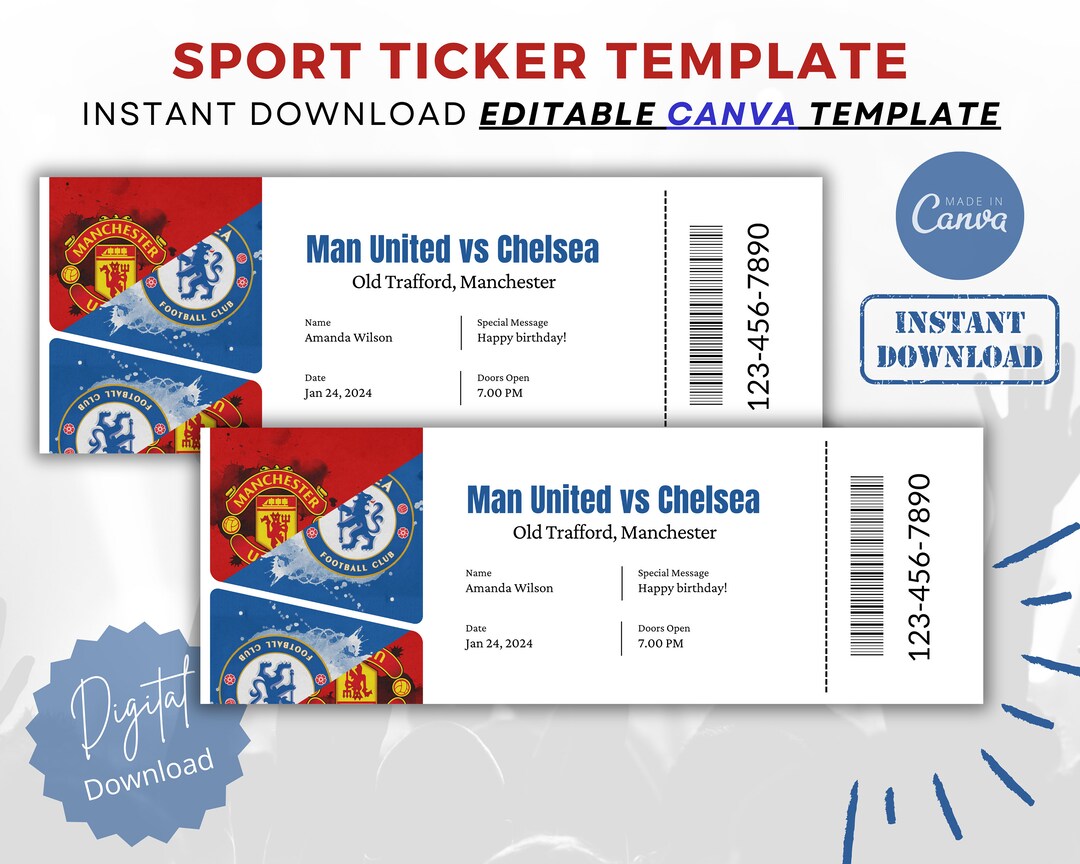 Editable Sports Ticket Template, DIY Sporting Ticket, Custom Sports ...