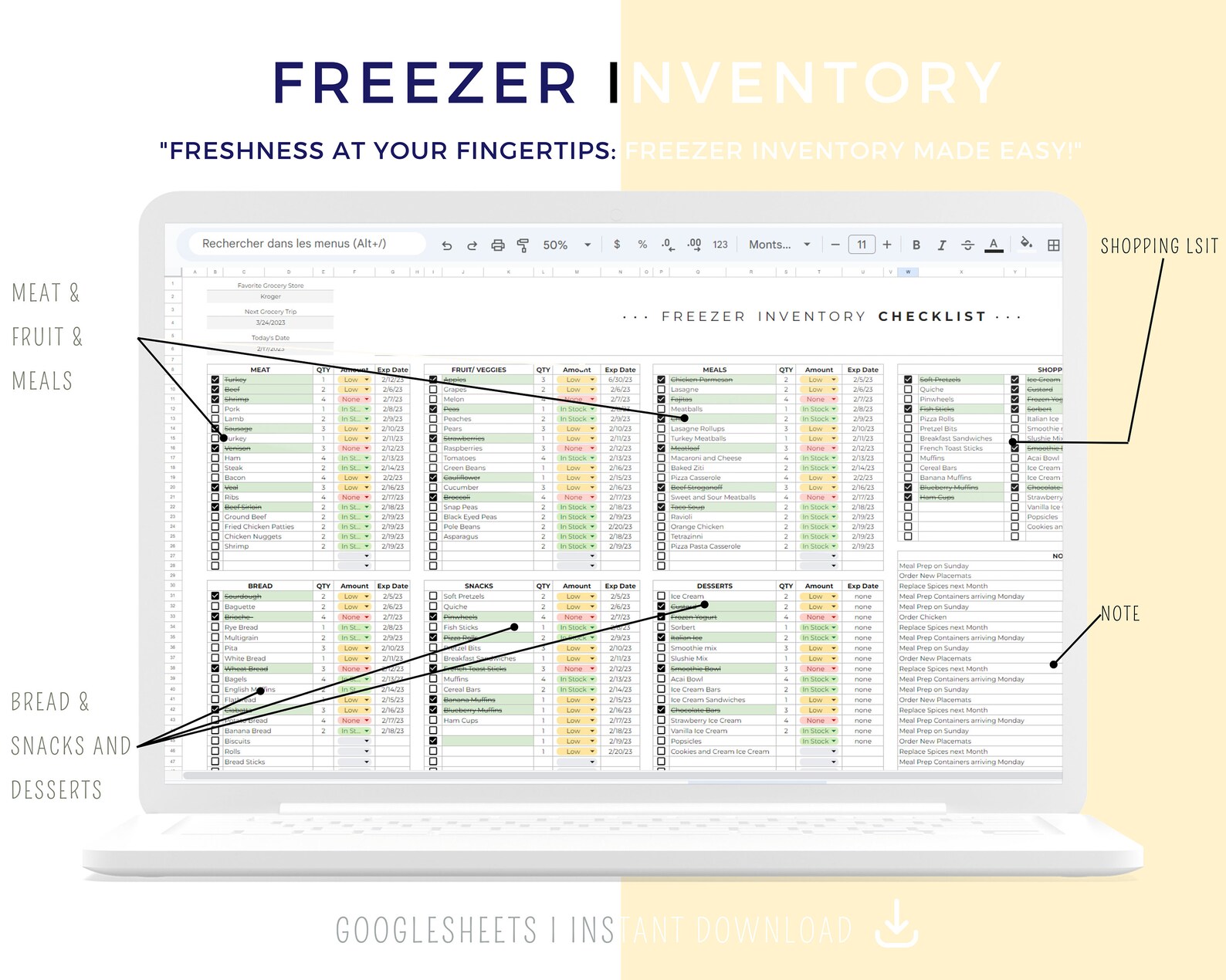 Freezer Inventory Template, Freezer Checklist, Freezer List, Food ...