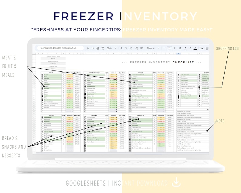 Freezer Inventory Template, Freezer Checklist, Freezer List, Food ...
