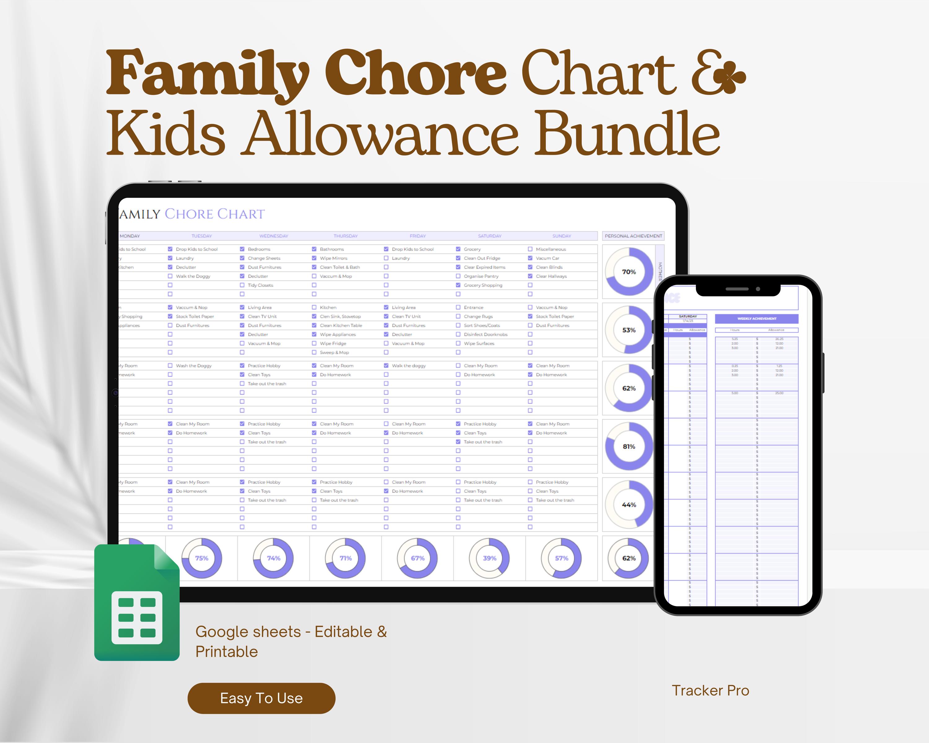 Editable Family Chore Chart Template, Printable Family Planners, Weekly ...