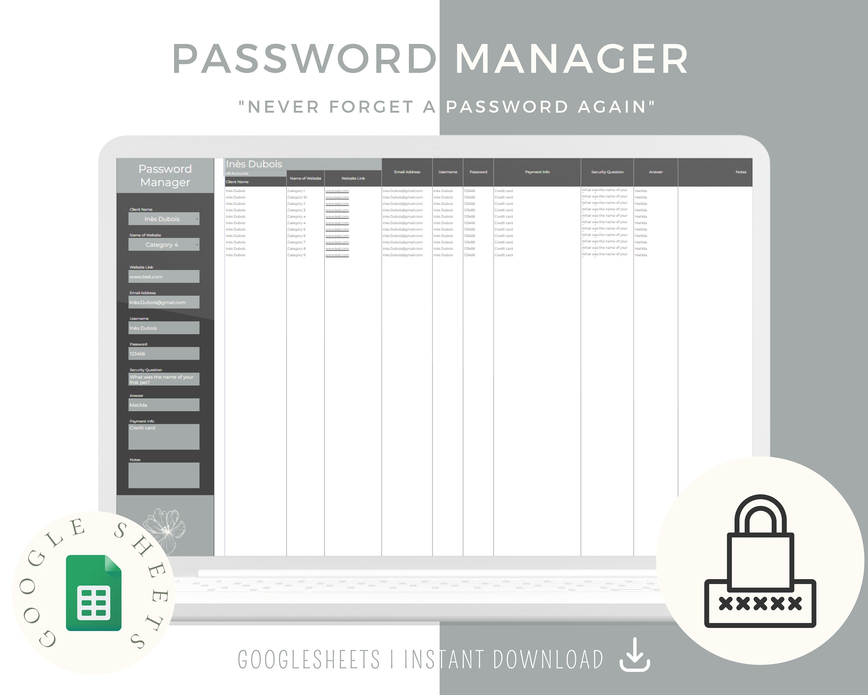 Password Tracker Spreadsheet for Excel, Password Book, Password Log ...