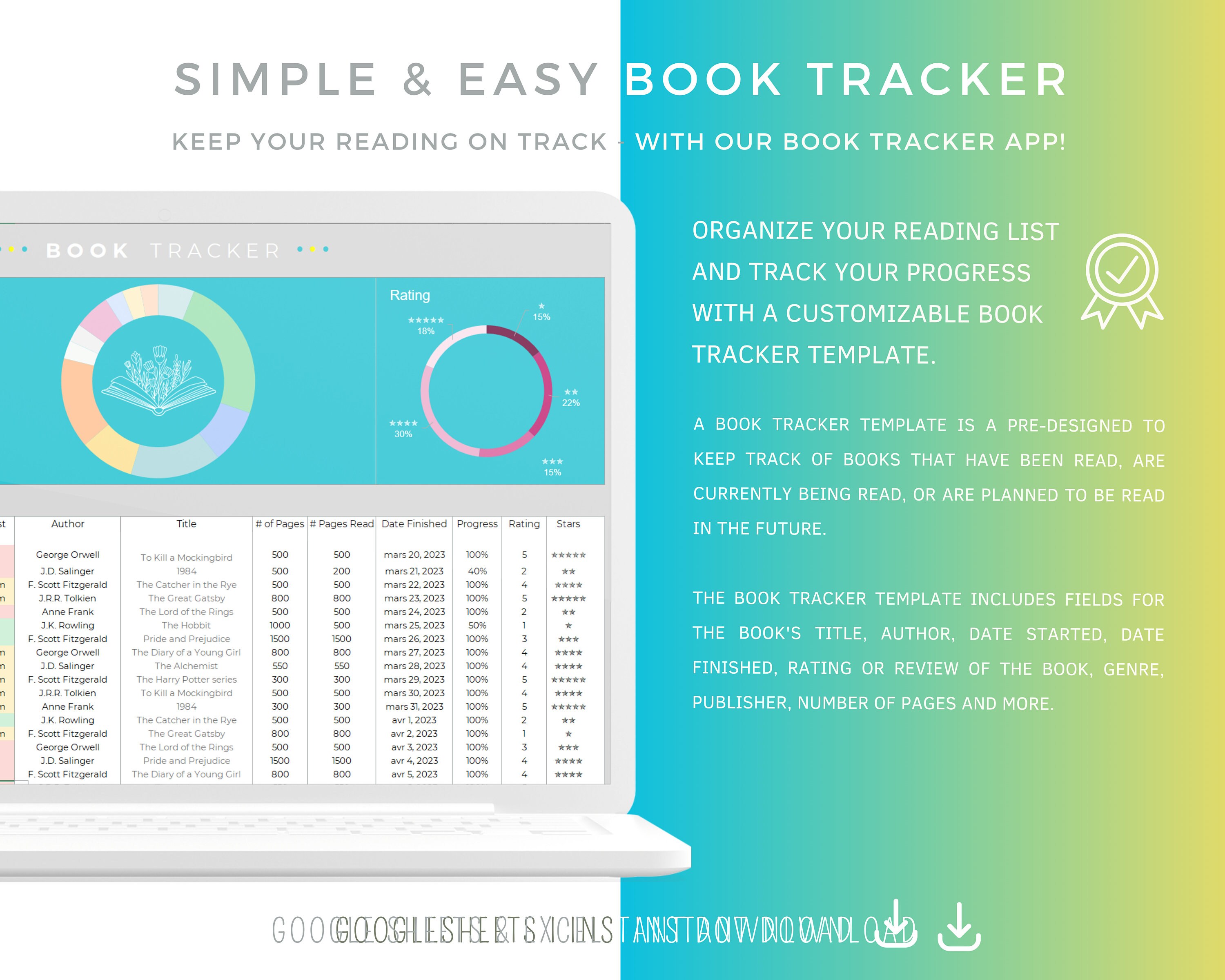Book Journal Tracker, Book Tracker Excel, Reading Planner, Book Tracker ...