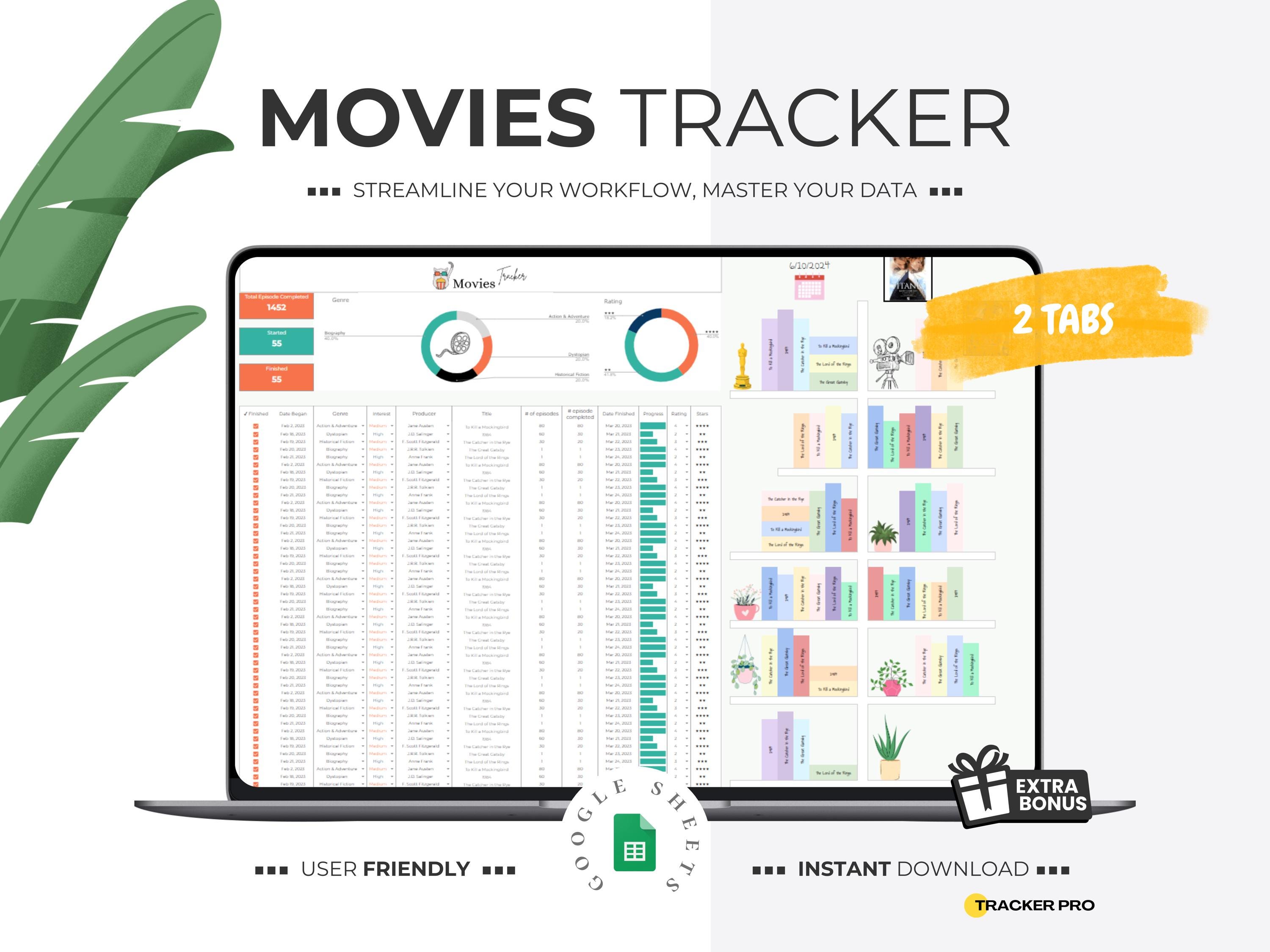 Movie Tracker Excel Spreadsheet, Movies Tracking Google Sheets, Film ...
