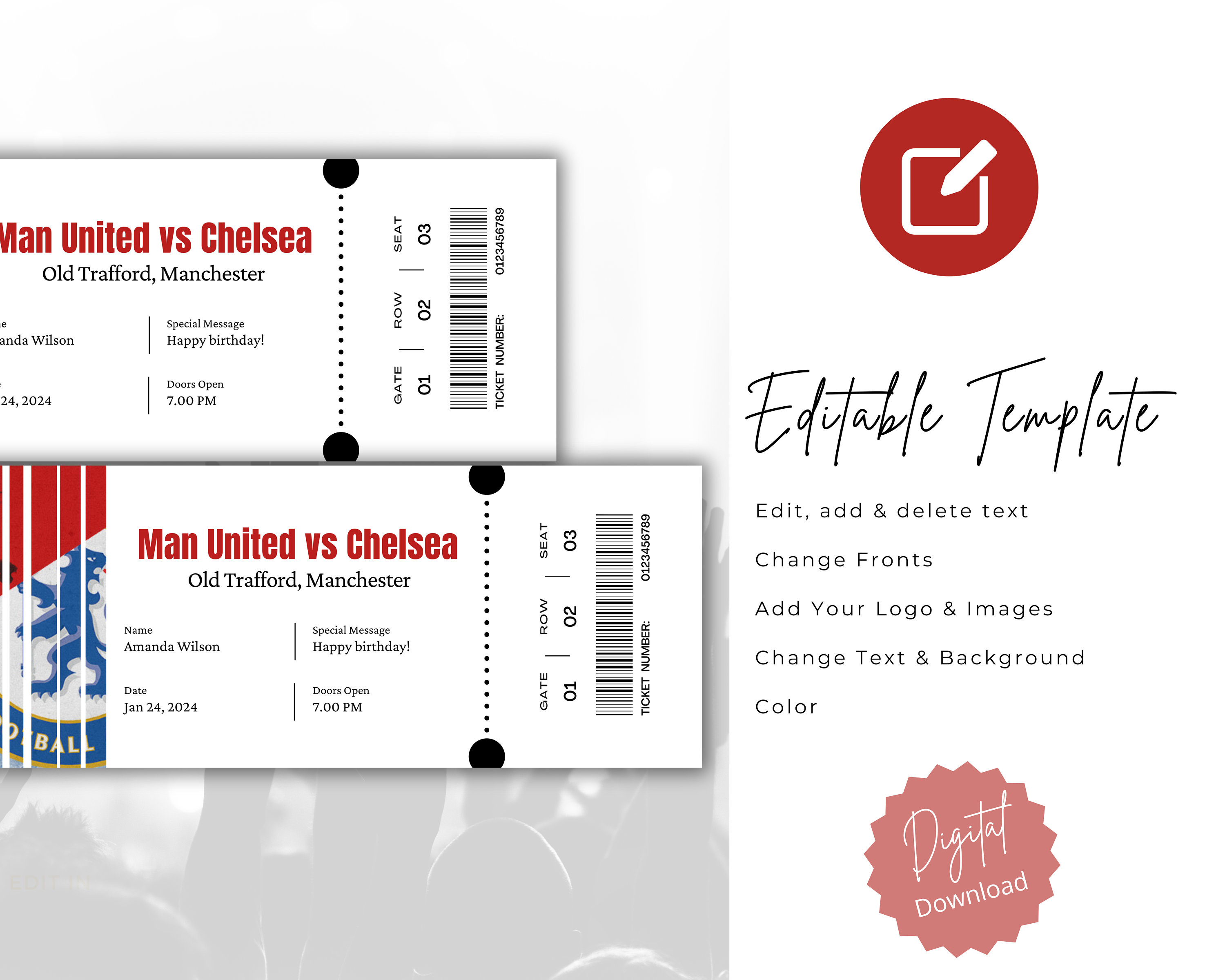 Editable Sports Ticket Template, DIY Sporting Ticket, Custom Sports ...