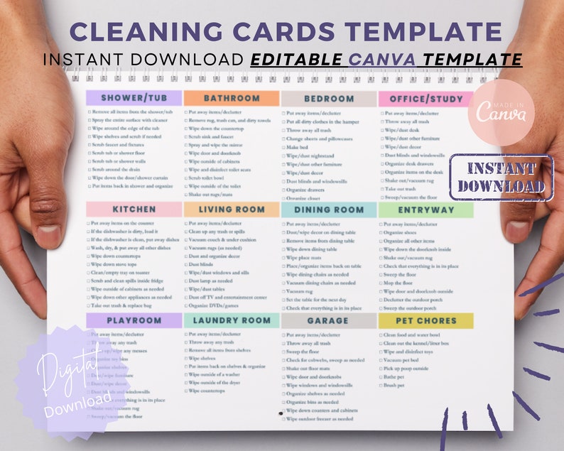 Cleaning Checklist, Cleaning Cards, Adhd Cleaning, Editable Chore List ...