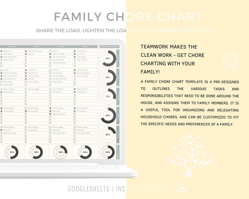 Family Chore Chart Google Sheets Template, Editable Weekly Chores ...