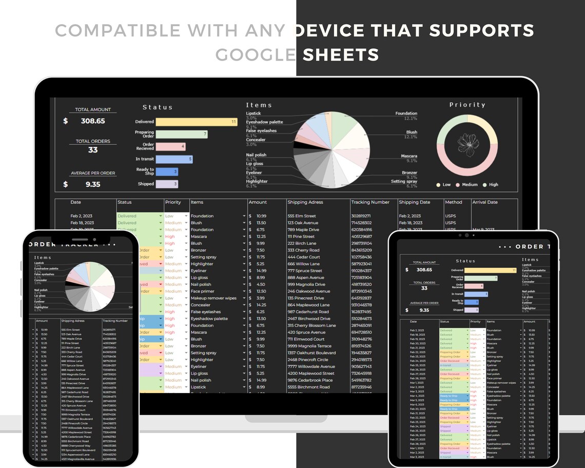 Order Manager & Tracker Google Sheets Excel Template Small Business ...