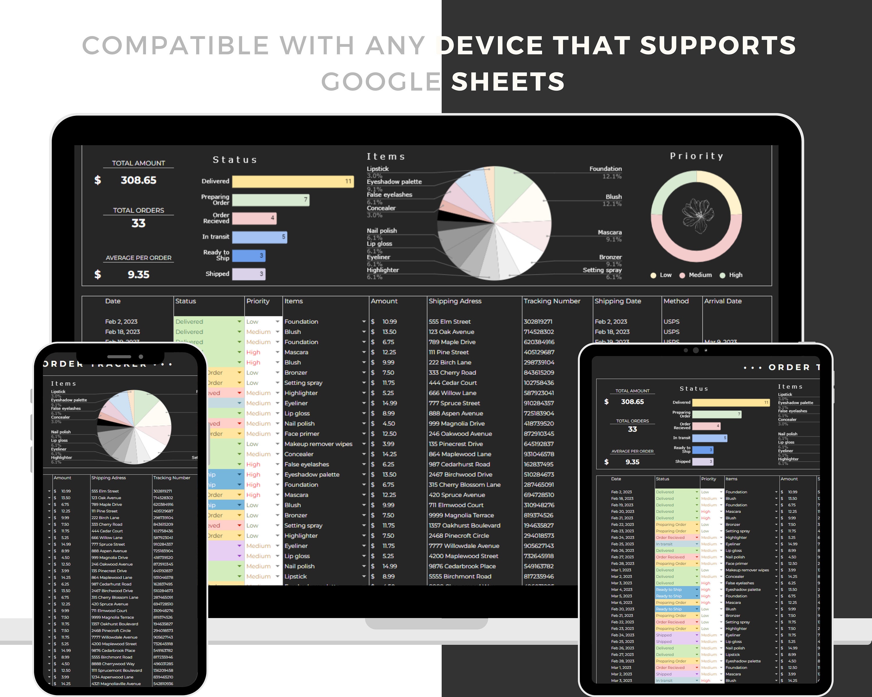 Order Manager & Tracker Google Sheets Excel Template Small Business ...