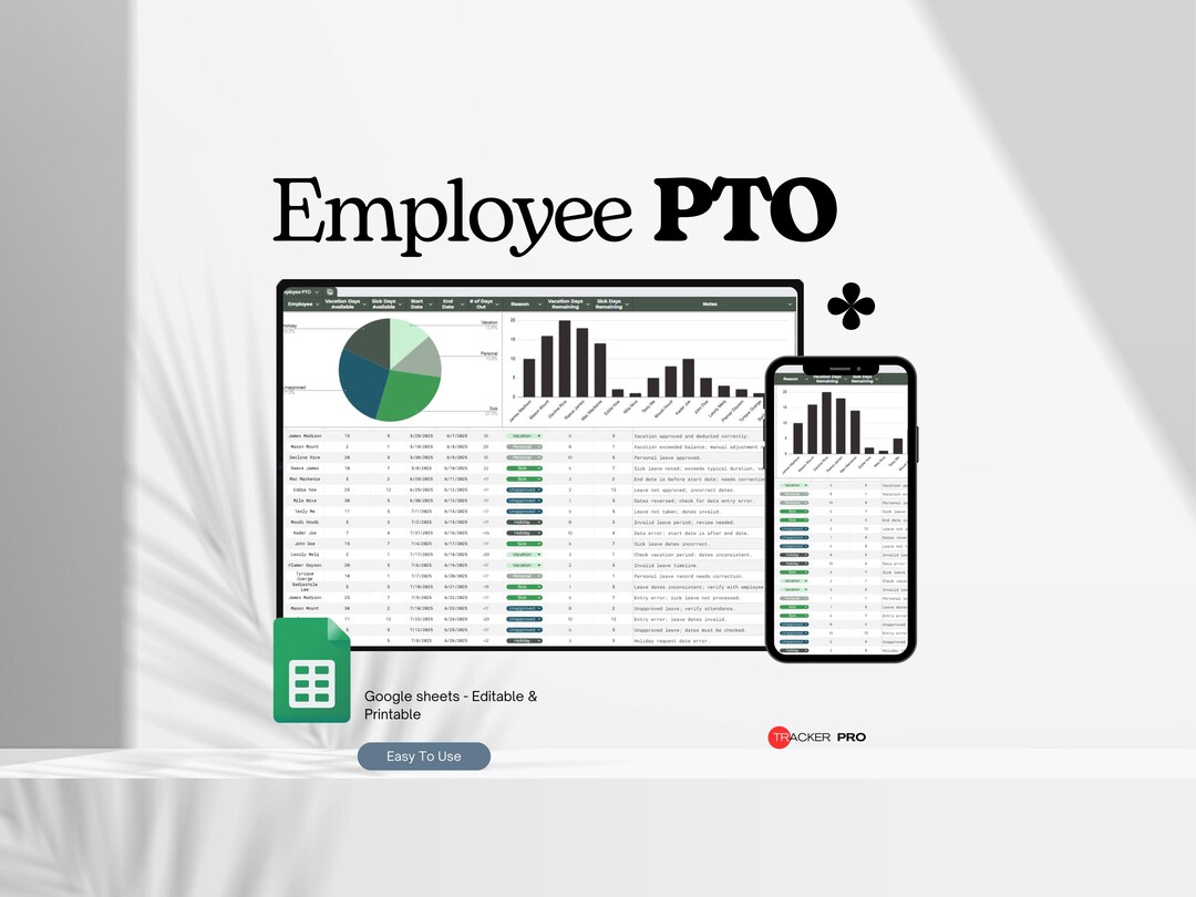 Employee PTO Tracker Template, Vacation Tracker, Leave Tracker, Time ...