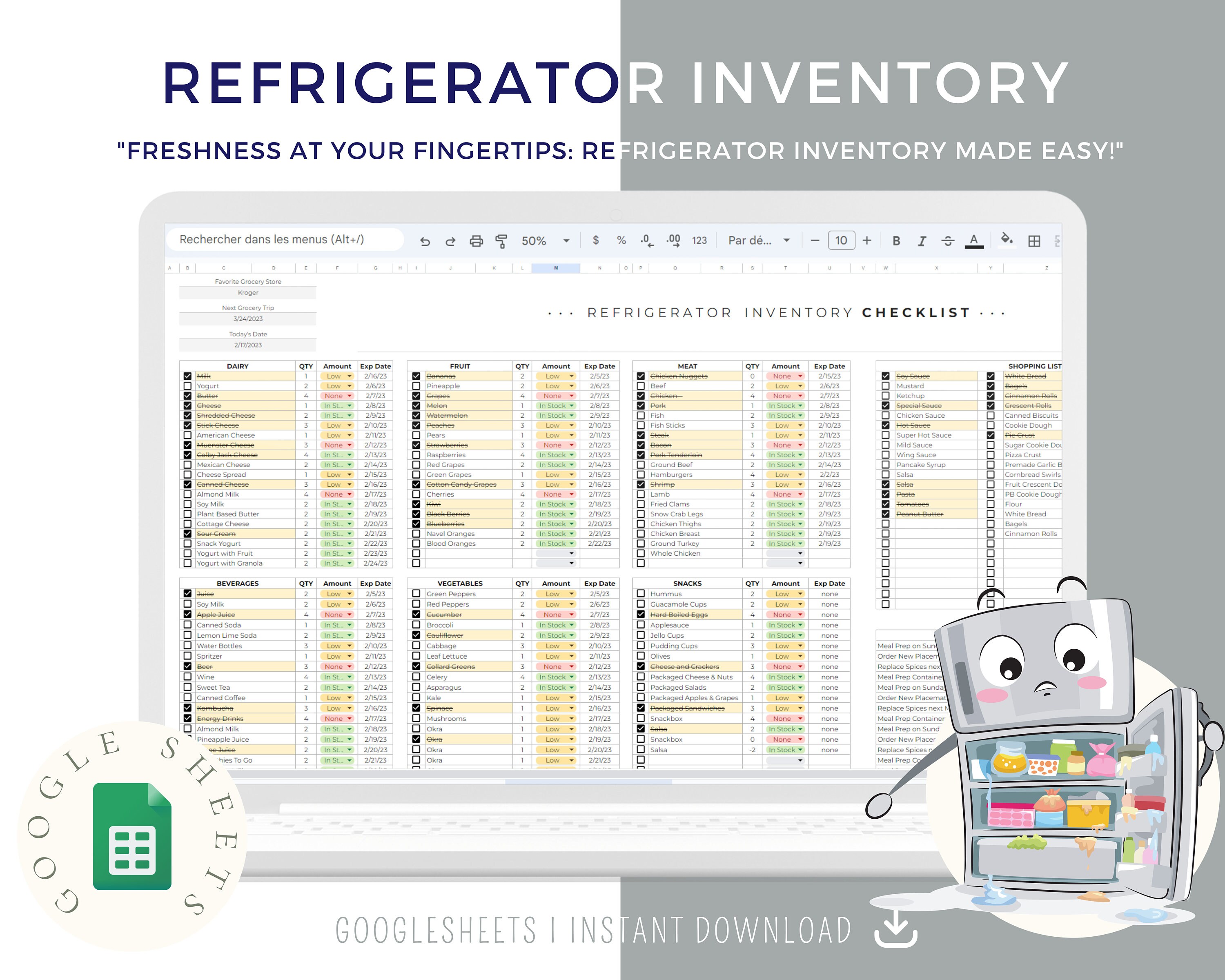 Refrigerator Inventory Template Refrigerator Checklist - Etsy