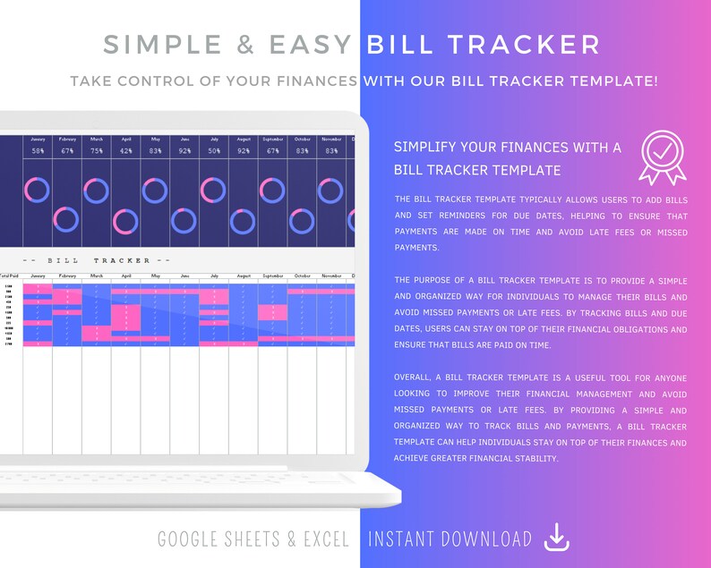 Bill Tracker Spreadsheet Google Sheets and Excel Template, Bill ...