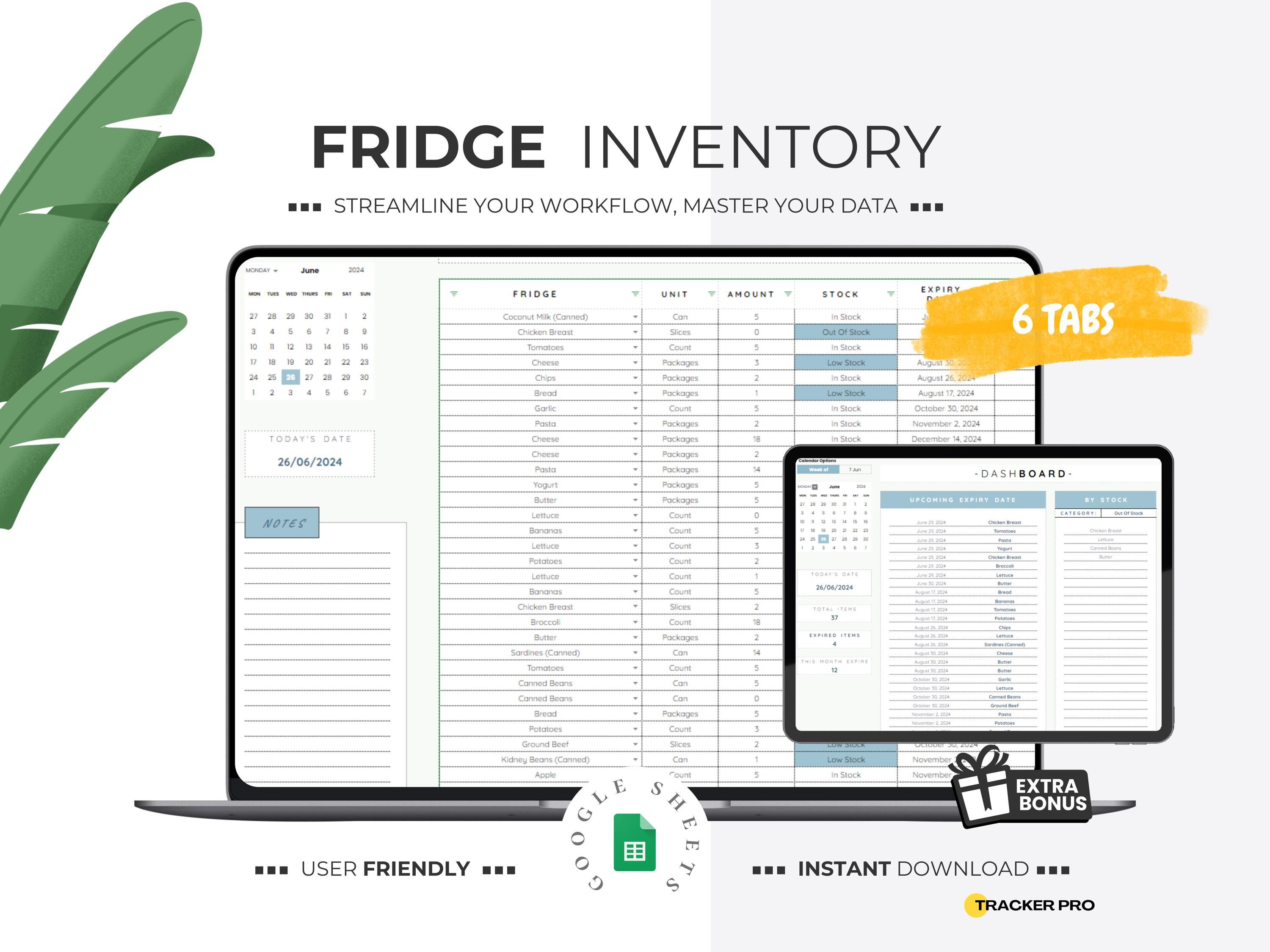Google Sheets Refrigerator Inventory Template,refrigerator Checklist ...