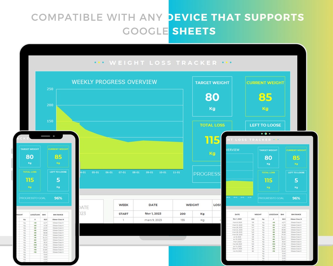 Weight Loss Tracker Spreadsheet for Google Sheets Weight Loss - Etsy
